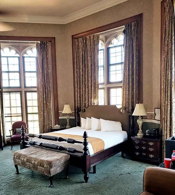 Those Gothic arched windows aren't just for show; they frame views that'll make you forget about scrolling social media.