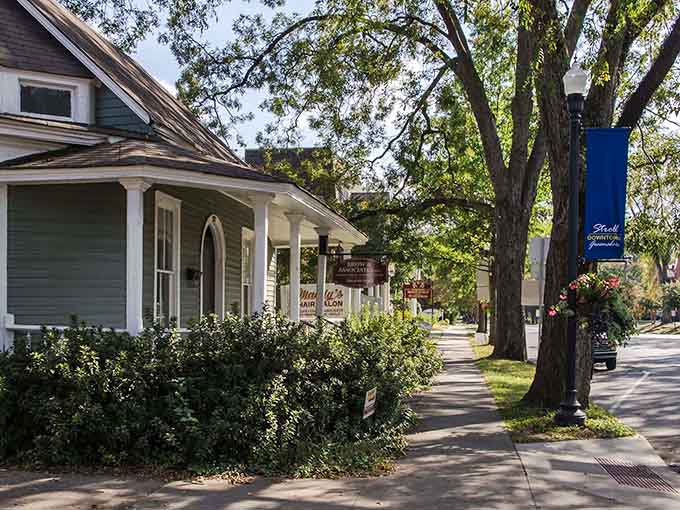 Tree-lined sidewalks in Greensboro invite the kind of leisurely strolls that make you forget your phone exists for a while.