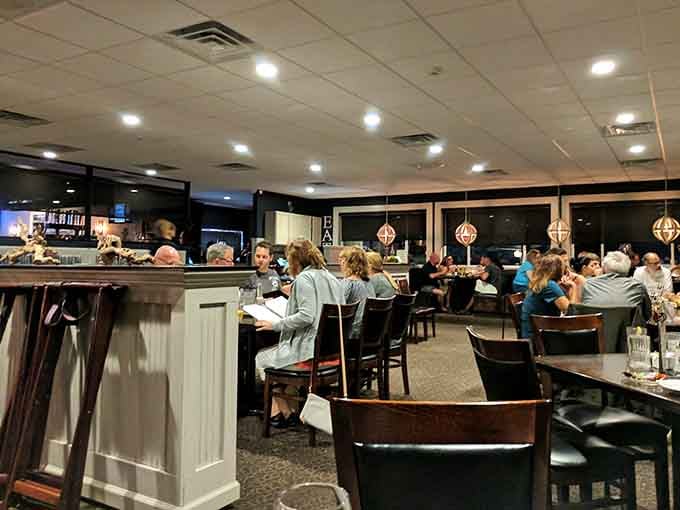 Inside, the contemporary dining room strikes that perfect balance between upscale comfort and come-as-you-are approachability.