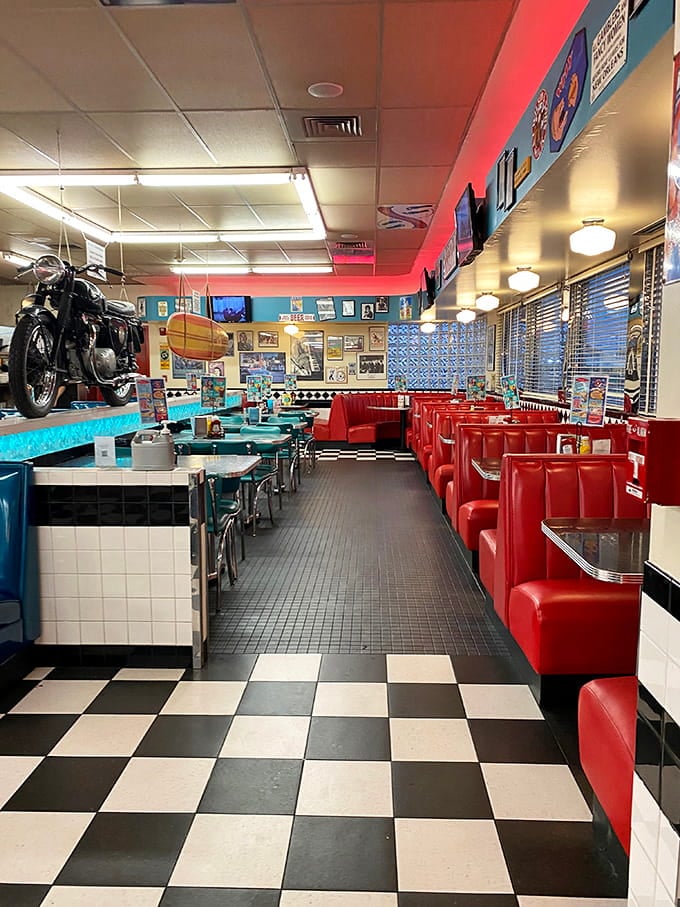 Red vinyl booths and checkered floors create the perfect setting for your next delicious trip down memory lane.