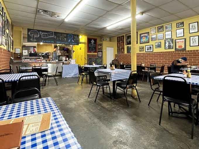 Checkered tablecloths and walls full of memories create the perfect backdrop for serious Southern comfort food.