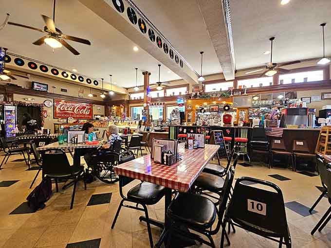 Every table tells a story in this time capsule, where records line the walls and nostalgia is the main ingredient.