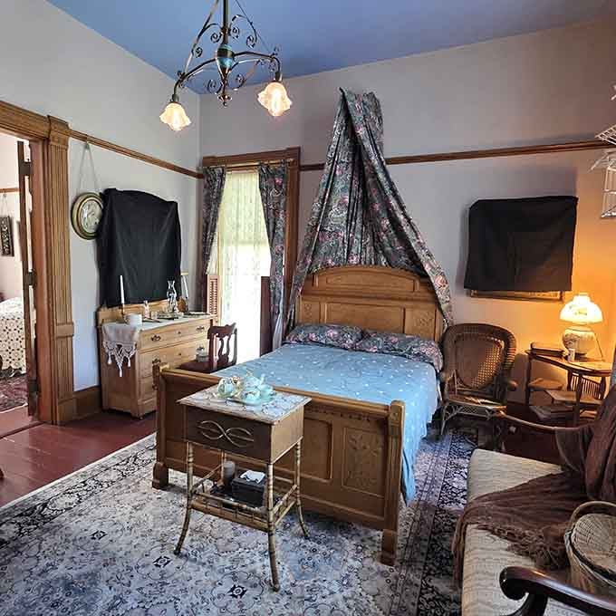 That canopy bed demands you sleep like royalty or at least pretend you're in a Jane Austen novel.