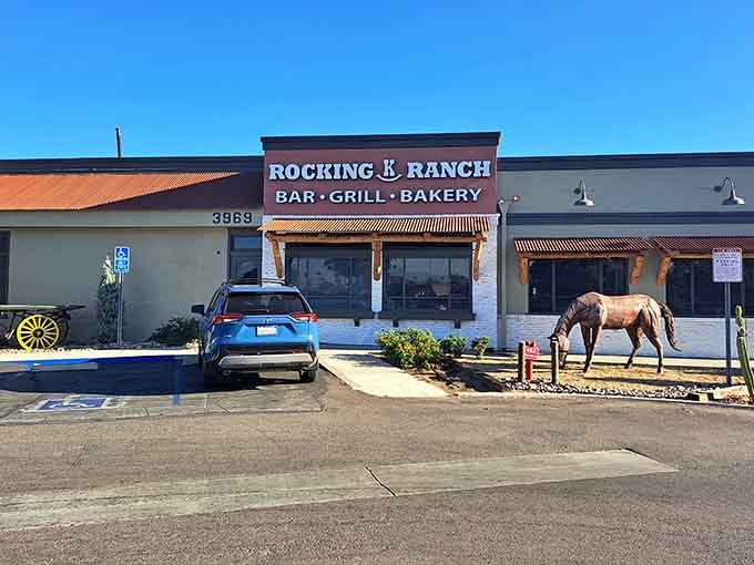 That life-size horse statue outside isn't just for show; it's a promise of Western hospitality and hearty portions.