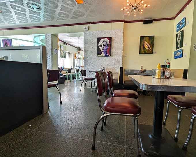 Chrome, vinyl, and terrazzo floors create a time machine that runs on coffee and nostalgia.