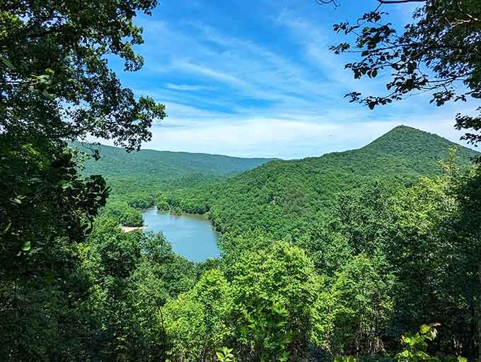 From up here, the lake looks like someone spilled liquid emerald between the mountains and forgot to clean it up.
