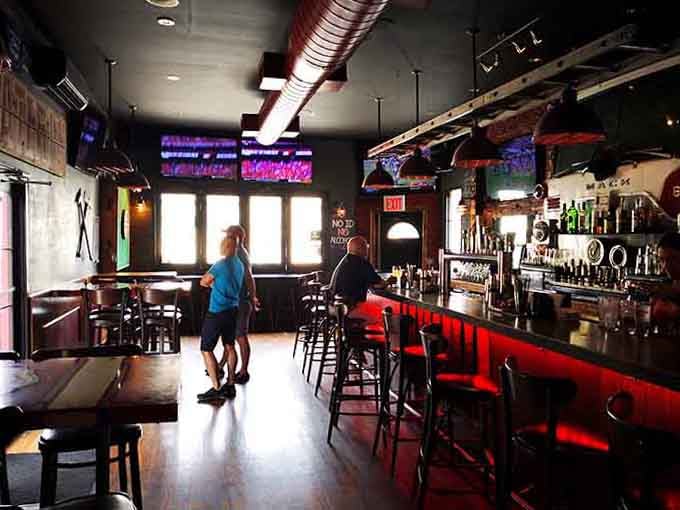 Inside, the red glow isn't a fire alarm, it's just the bar calling you over for a cold one.