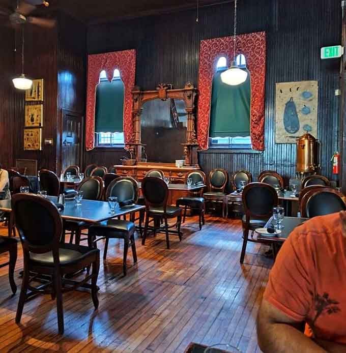 Dark wood and soaring ceilings create an atmosphere where fire trucks once parked and delicious memories now happen.