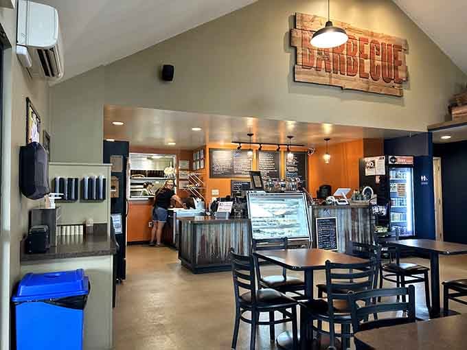 The "BARBECUE" sign says it all, though your nose probably figured that out before your eyes did.