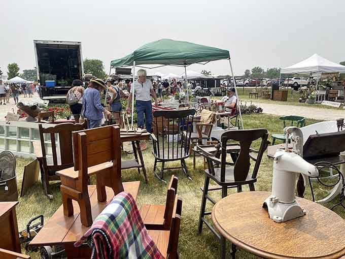 Furniture finds bask in the sunshine while patient shoppers hunt for that perfect piece their dining room desperately needs.