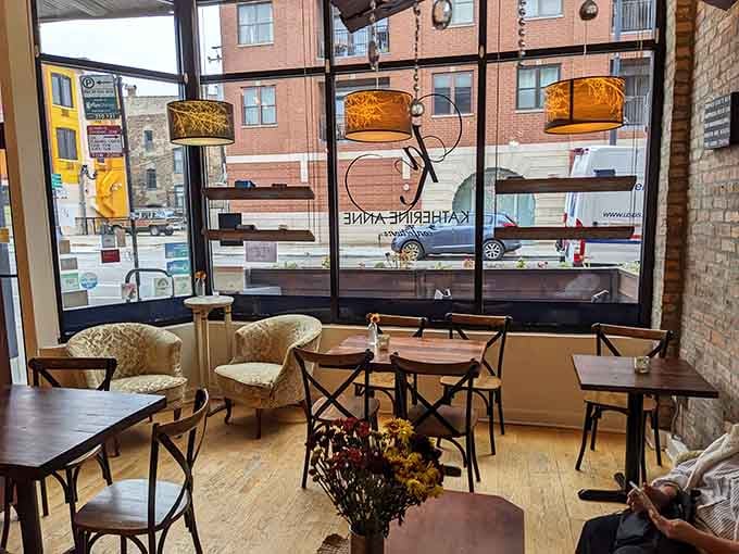 Cozy chairs and exposed brick create the perfect excuse to linger over chocolate longer than socially acceptable.