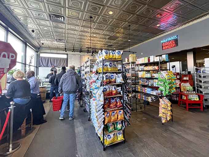 The decorative tin ceiling and bustling energy prove that good delis never go out of style.