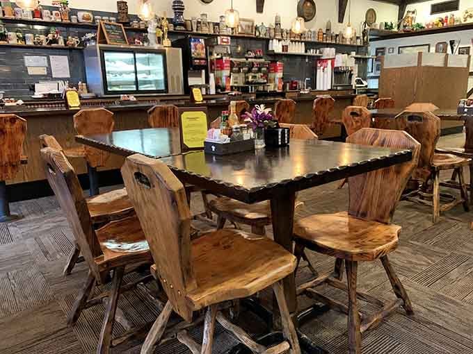 Solid wooden chairs that could survive an apocalypse, because German furniture doesn't believe in planned obsolescence or comfort compromises.