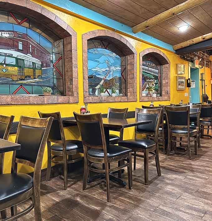 Vibrant murals and sunny yellow walls create the perfect backdrop for your enchilada epiphany&mdash;comfort food meets comfort atmosphere.