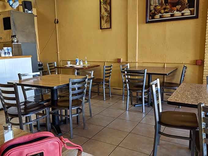 Simple tables, warm yellow walls, and zero pretense create the perfect setting for exceptional tacos and burritos.