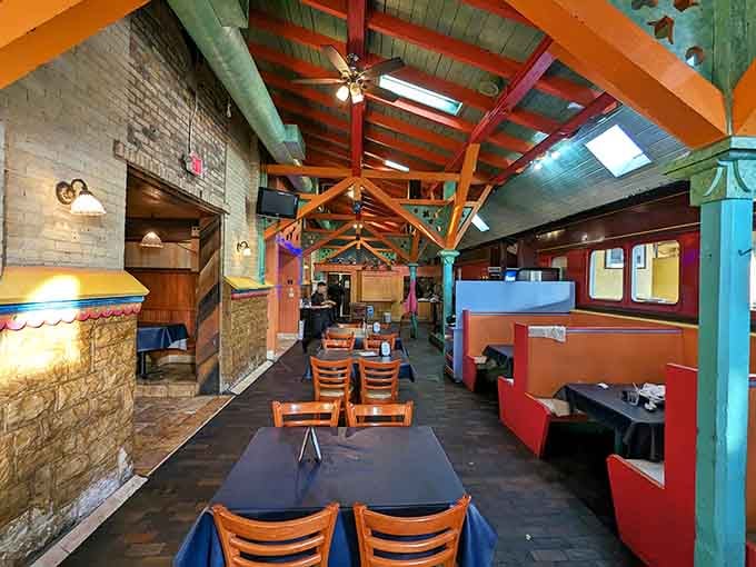 Soaring rainbow beams and skylights transform this former station into a cathedral of flavor, where architecture tells delicious stories.