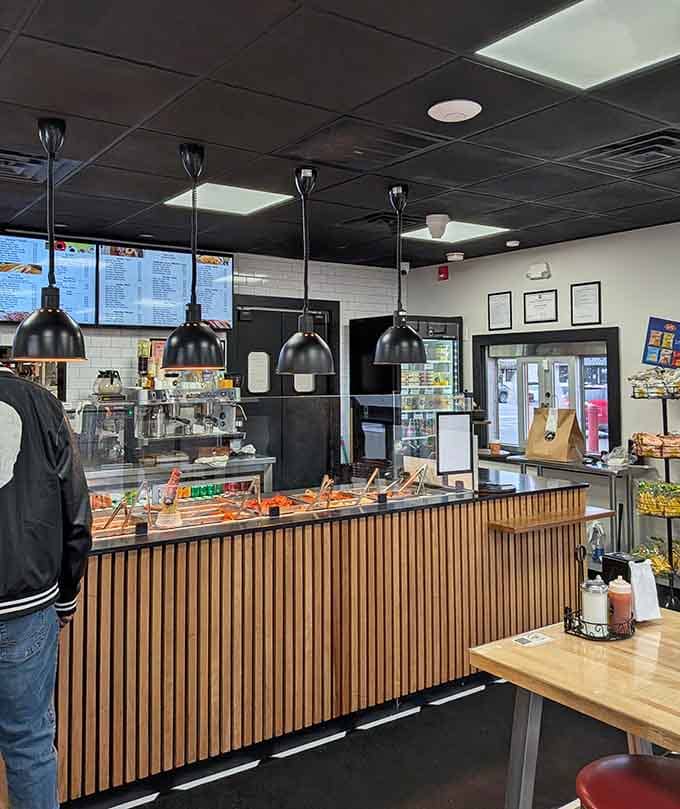 Clean lines, modern touches, and pendant lights that know how to set the mood for affordable eating.