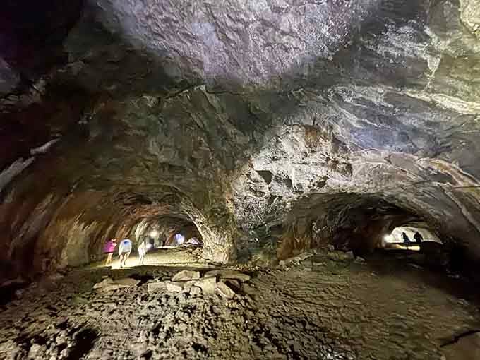 Multiple chambers create an underground maze where ancient lava flows left their permanent signature on Arizona's landscape.