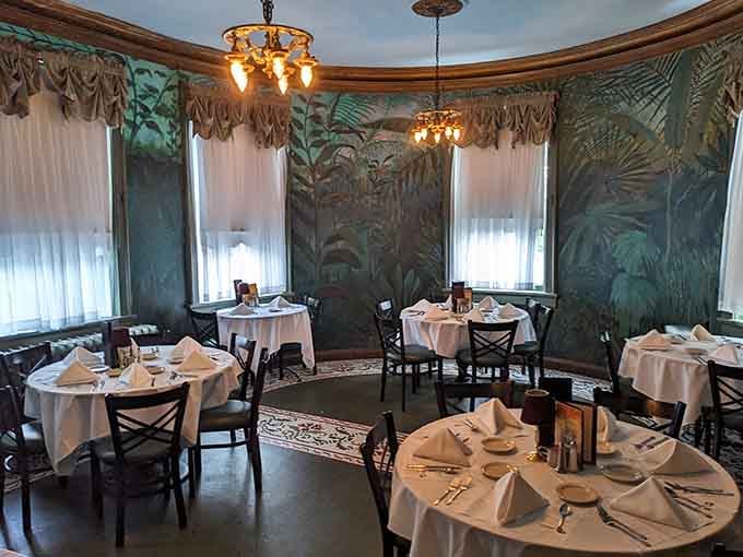 Dining rooms adorned with hand-painted murals transport you to an era when walls told stories worth hearing.