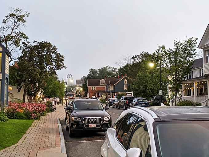 Downtown Lenox at dusk looks like someone's idealized memory of what small-town America should be.