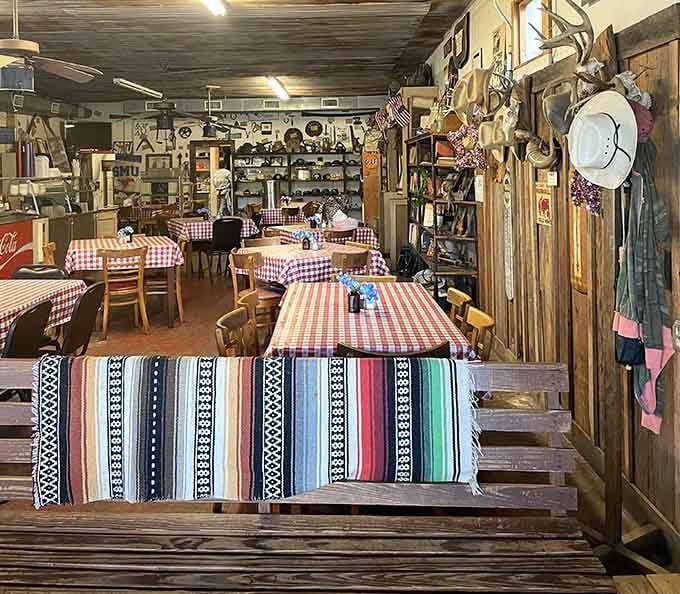 Red checkered tablecloths and Texas memorabilia create the kind of atmosphere where calories don't count and memories do.
