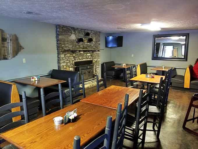 Stone fireplace, wooden tables, and the promise of scratch-made food that'll make you forget about chain restaurants forever.