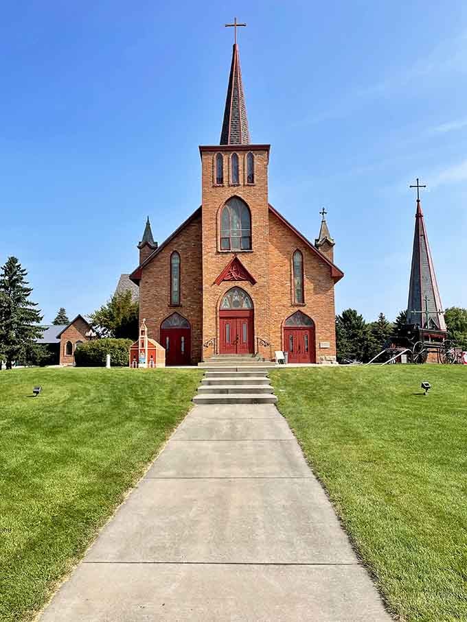 This brick beauty stands as a testament to faith and craftsmanship that survived when most buildings didn't make it past winter.