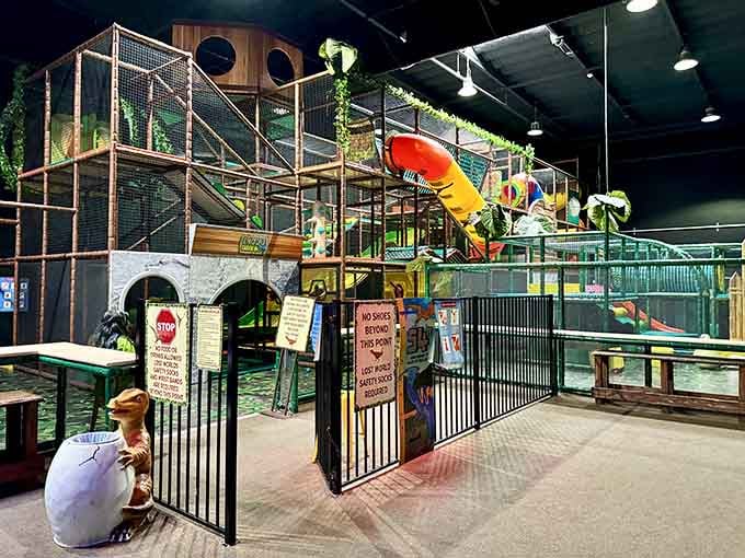 Multi-level play structures wind through this space like a choose-your-own-adventure book come to life indoors.