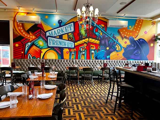 When a mural features a blue elephant playing jazz, you know you're in for a memorable meal.