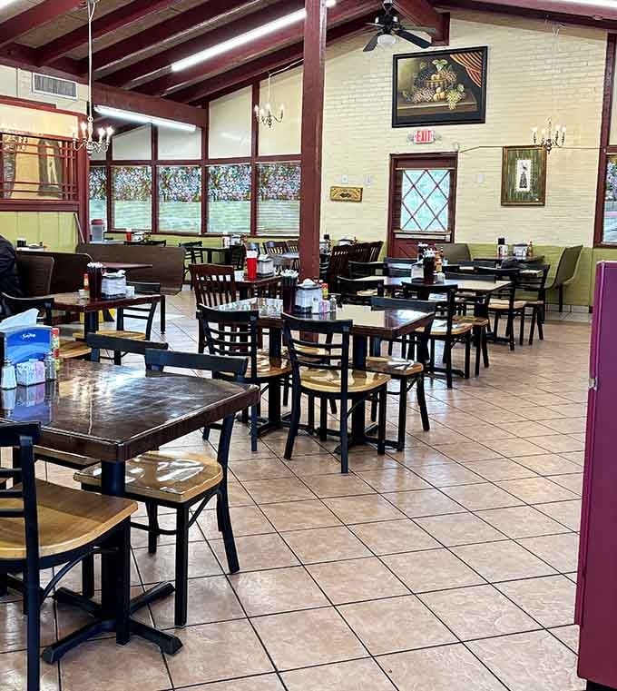 High ceilings, comfortable seating, and the promise of unlimited comfort food make this your new happy place.