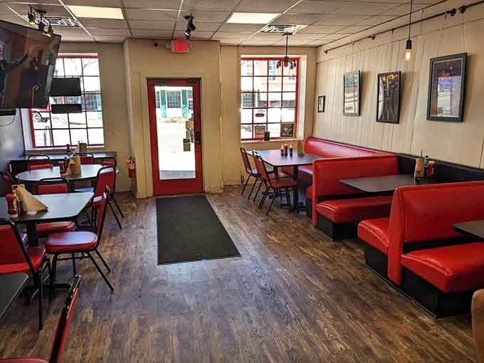 Classic red booths and a no-nonsense vibe create the perfect setting for serious fried chicken consumption.