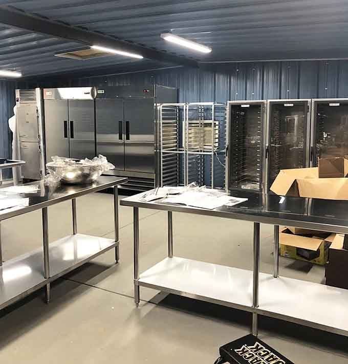 Behind the scenes, this gleaming professional kitchen setup proves that great barbecue isn't just about the smoke, it's about precision, cleanliness, and knowing your craft inside out.