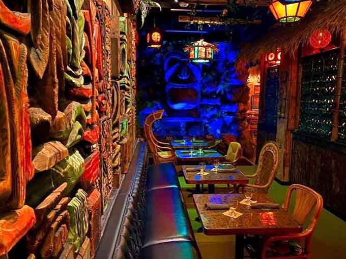 Step inside and suddenly Michigan winter becomes a distant memory wrapped in tiki torches.