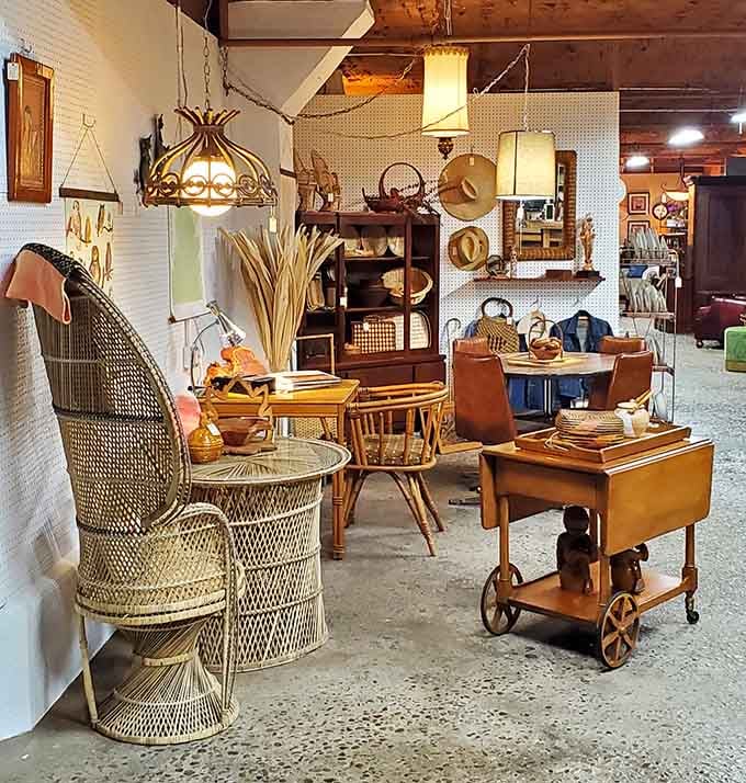 Mid-century peacock chairs meet vintage bar carts in the most delightful furniture speed dating you've ever witnessed.