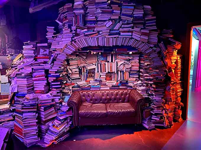 Someone built an entire architectural structure out of books, proving librarians were right about their structural importance all along.