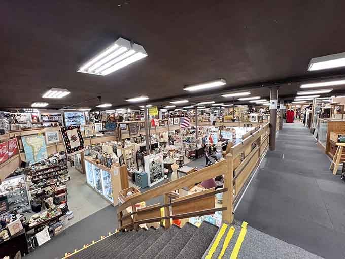 Rows of vendor booths stretch endlessly, proving that one person's attic cleanout is another's shopping paradise.