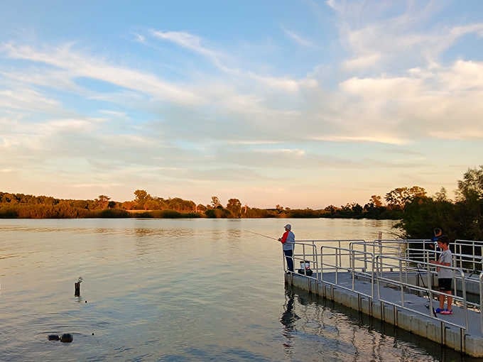 Sunset fishing from the dock proves patience really is a virtue, especially when dinner's on the line.
