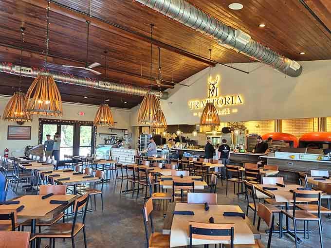 That wood-fired oven in the back isn't just for show, it's where pizza dreams come true every single day.