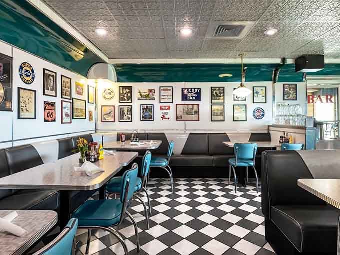 Those turquoise booths and checkered floors create the kind of atmosphere where calories don't count and time stands still.