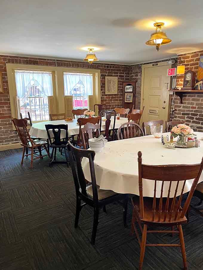 Simple tables, exposed brick, white tablecloths&mdash;this dining room proves you don't need fancy decor when the food speaks volumes.