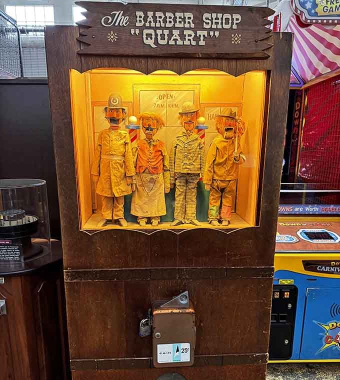 The Barber Shop Quartette hasn't aged a day since vaudeville, and their harmonies are eternally frozen mid-note.