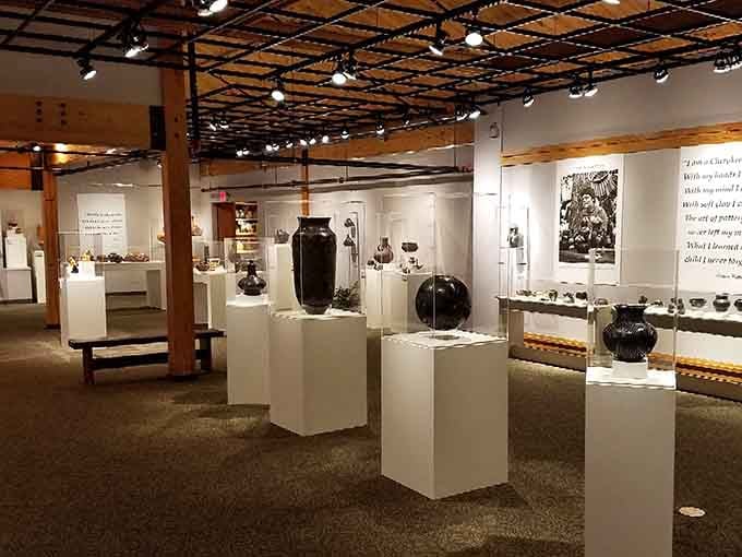 Clean, modern displays meet ancient treasures in a space that honors both past and present beautifully.