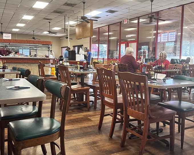 Clean, comfortable, and ready for serious eating, this dining room knows its purpose and delivers beautifully.