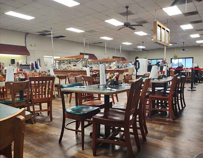 Simple tables, comfortable chairs, and a buffet line that stretches toward infinity&mdash;this is where magic happens, folks.