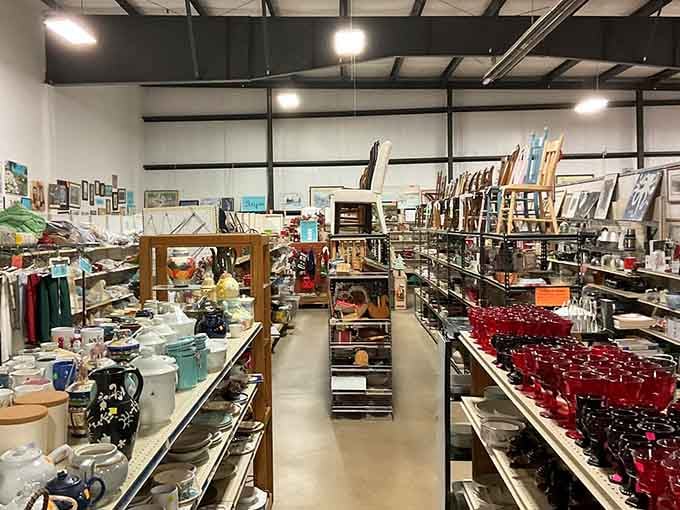 Clean aisles and towering shelves prove thrift shopping doesn't have to mean chaos and confusion.