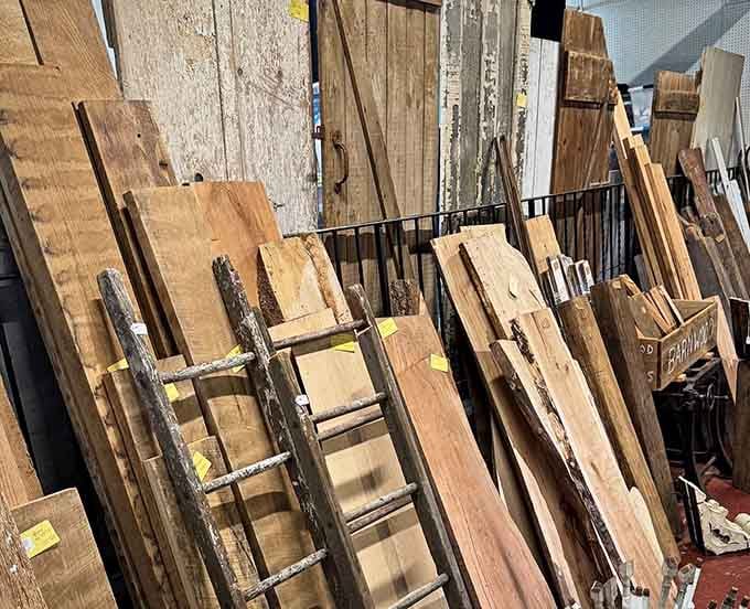 Reclaimed wood with genuine character and history, not the fake distressed stuff from trendy furniture stores.