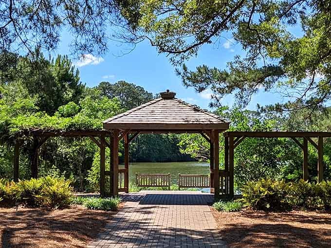 That gazebo framing the lake is basically nature's picture frame, and the view never gets old or needs dusting.