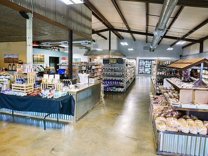 Modern farmhouse meets industrial chic in this spacious interior where fresh-baked dreams come true daily.