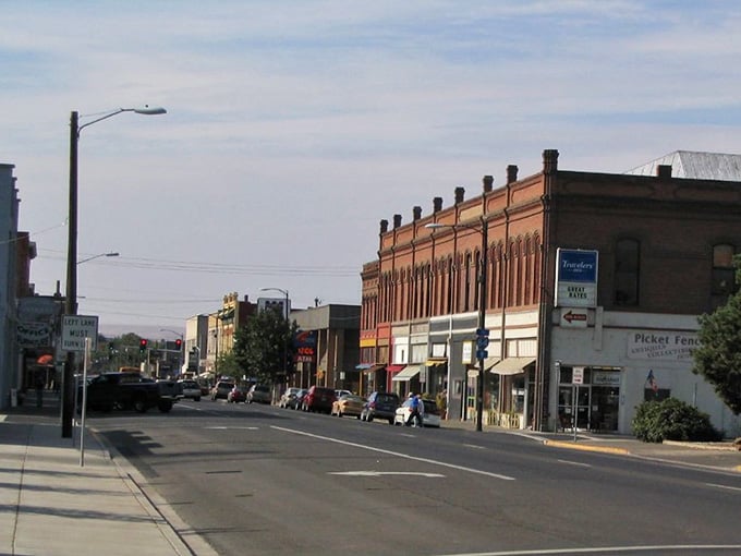 Wide streets and brick buildings create a Main Street that actually feels like a community gathering place.