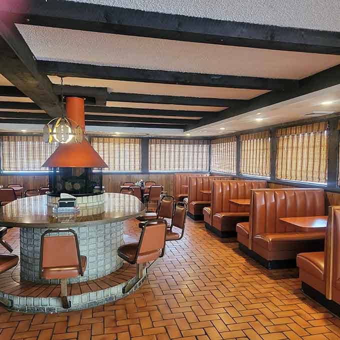 Classic booth seating where countless stories have unfolded over burgers, shakes, and the occasional teenage heartbreak.